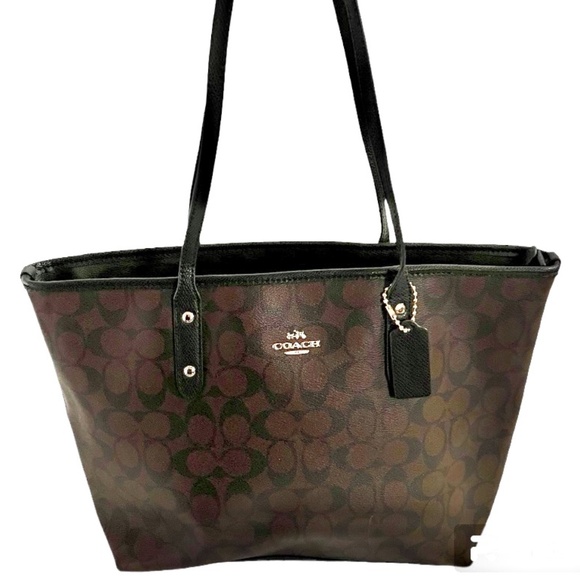 Coach | Bags | Coach Signature City Zip Tote Brownblack Medium | Poshmark